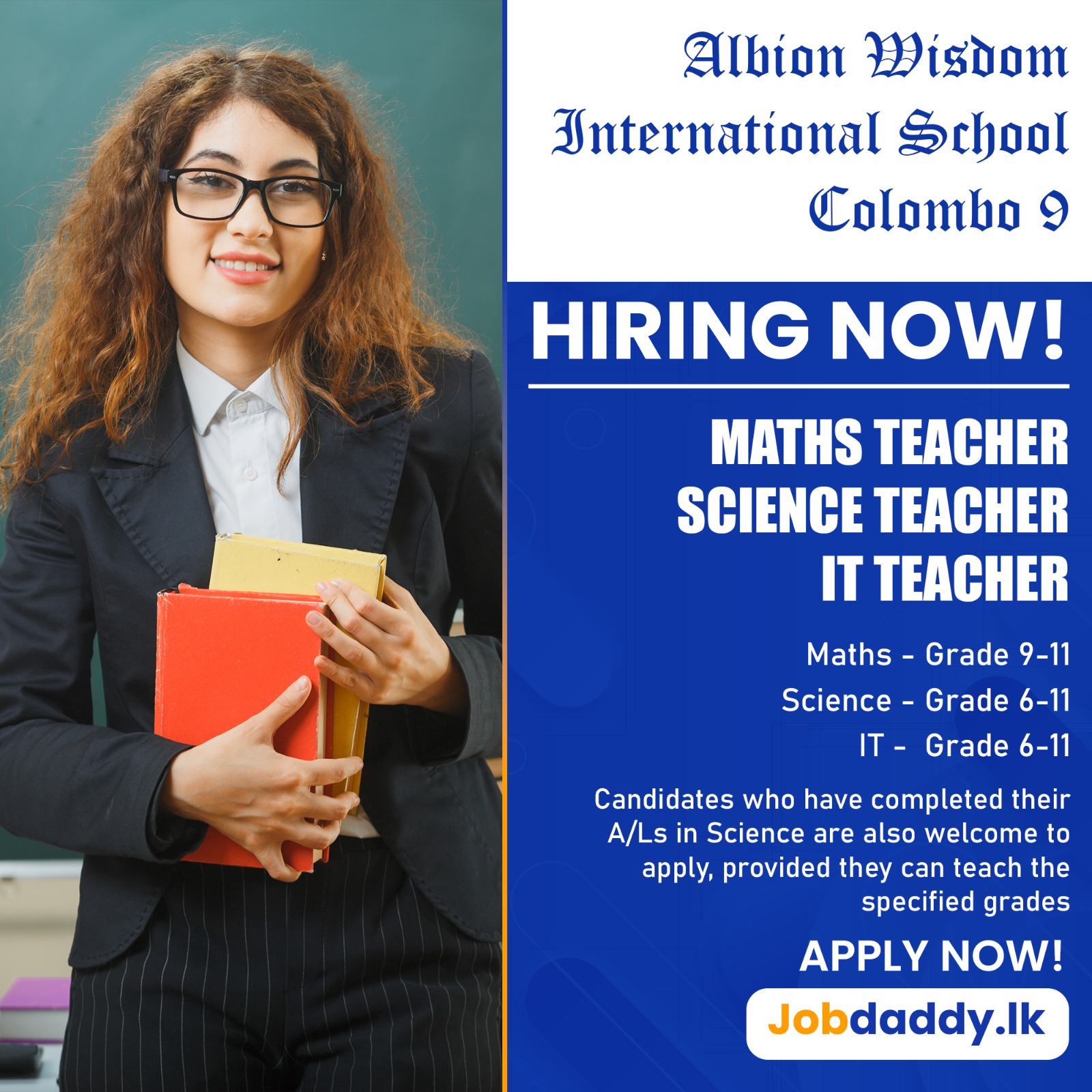 Maths Teacher / Science Teacher / IT Teacher | Colombo 9 – Dematagoda