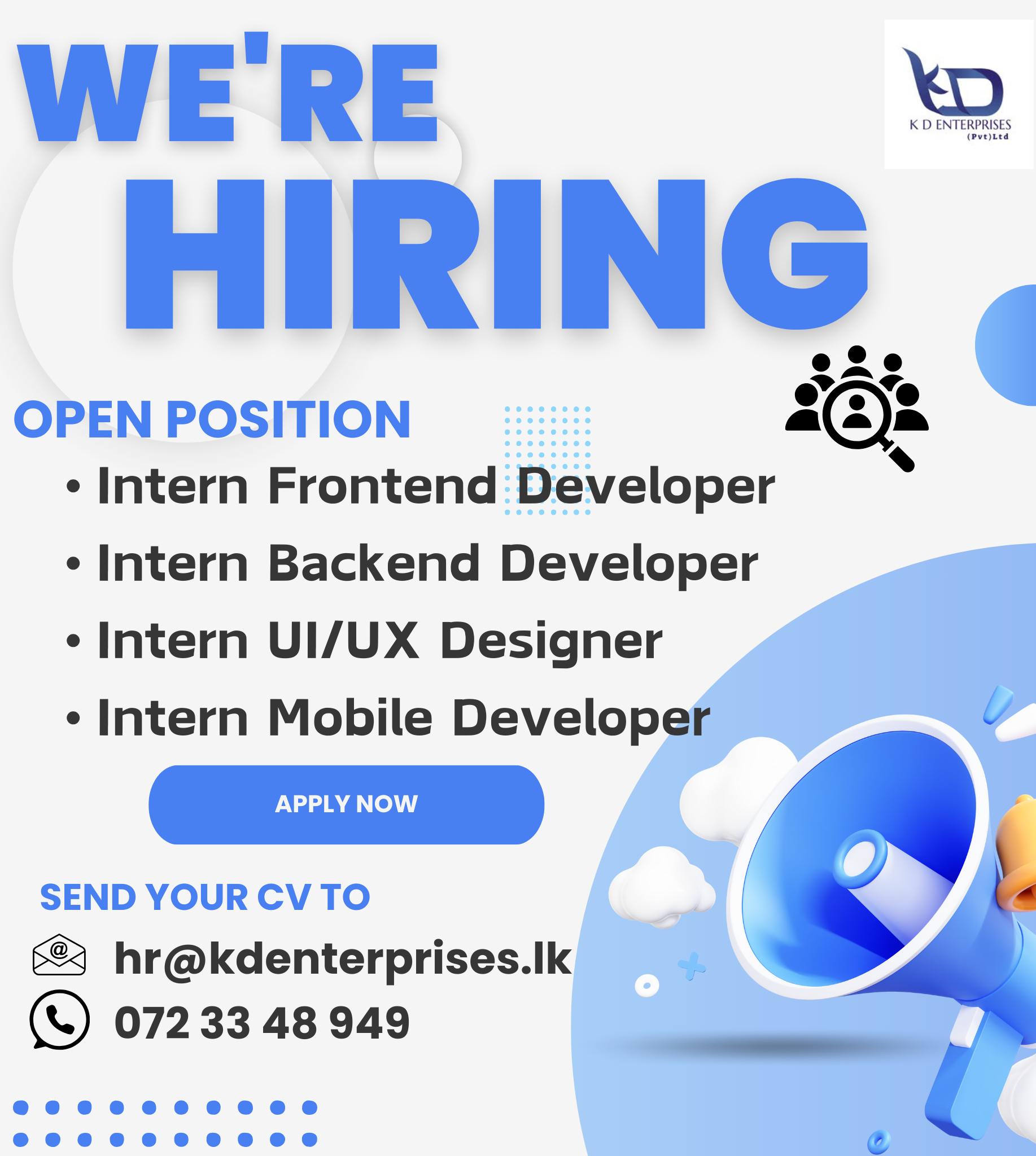 Intern Frontend Developer / Intern Backend Developer / Intern UI-UX Designer / Intern Mobile ...